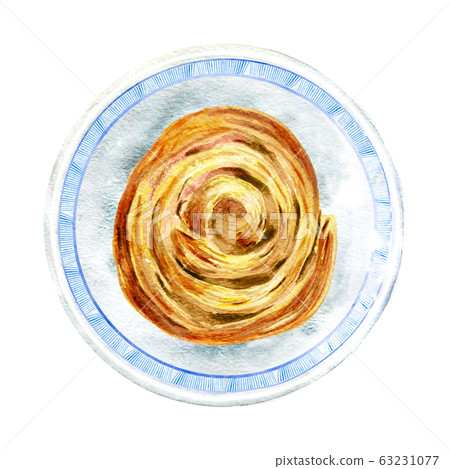 Top view of chocolate bun on a plate. - Stock Illustration [63231077 ...