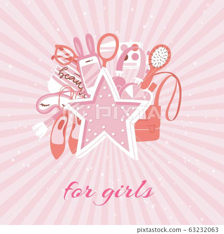 Girls accessories fashion background with... - Stock Illustration ...