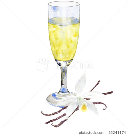 Hand drawn watercolor prosecco with vanilla. - Stock Illustration ...