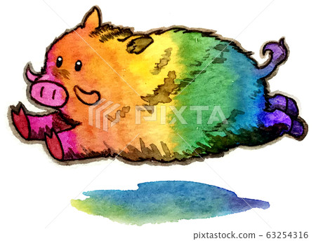 Rainbow-colored boar: watercolor, no text - Stock Illustration ...