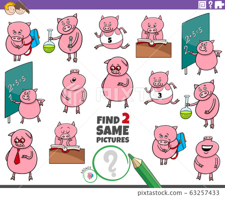 find two same pig characters task for kids - Stock Illustration ...
