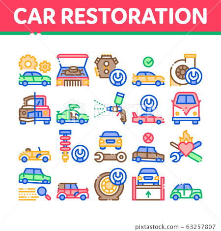 Car Restoration Repair Collection Icons Set Vector - Stock Illustration ...