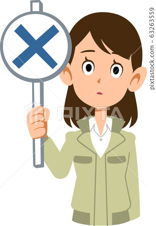 A woman in work clothes giving a bad answer tag - Stock Illustration ...