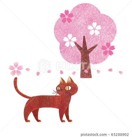 Cat and cherry tree _ white background - Stock Illustration [63288902 ...