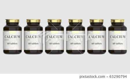 Medicine glass bottles with calcium tablets and... - Stock Illustration ...