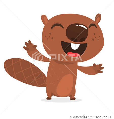 Cute cartoon beaver talking. Brown beaver... - Stock Illustration ...