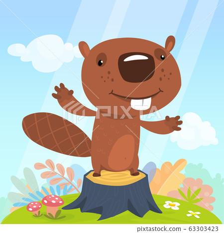 Cute cartoon beaver. Vector illustration - Stock Illustration [63303423 ...