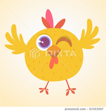Cute cartoon yellow chicken blinking eye - Stock Illustration [63303897 ...