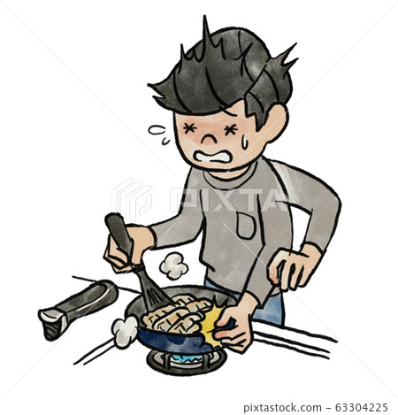 Man burns by touching frying pan - Stock Illustration [63304225] - PIXTA