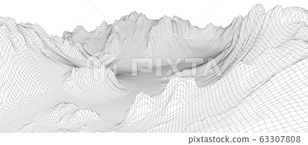 Abstract 3d wire-frame landscape. Blueprint style - Stock Illustration ...