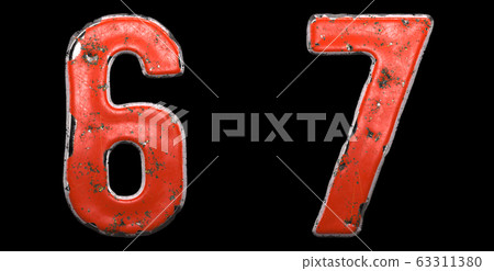 Set of numbers 6, 7 made of red painted metal... - Stock Illustration ...