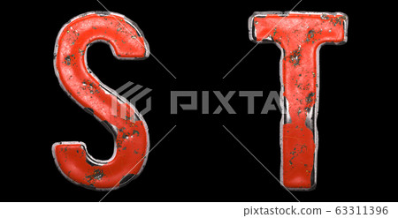 Set of letters S, T made of red painted metal... - Stock Illustration ...