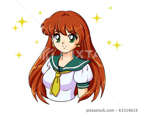 Retro anime girl with red hair in japanese school - Stock Illustration ...