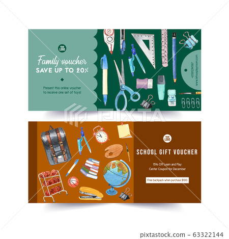 School voucher design with basketball, bag, - Stock Illustration ...