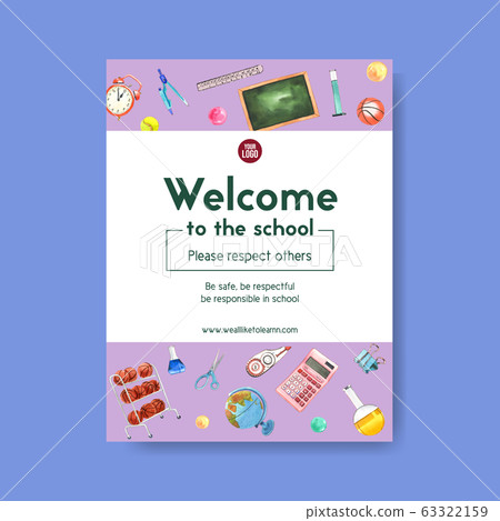 School poster design with blackboard, calculator, - Stock Illustration ...