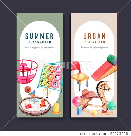Playground flyer design with pail, jungle gym, - Stock Illustration ...