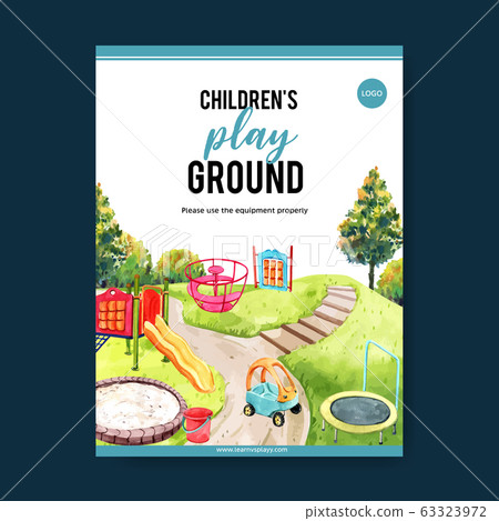 Playground poster design with trampoline, toy car, - Stock Illustration ...