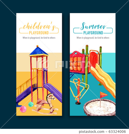 Playground flyer design with flag, ball, sandbox, - Stock Illustration ...