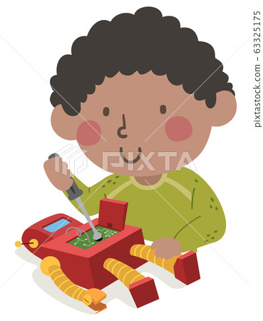 Kid Boy Black Repair Robot Illustration - Stock Illustration [63325175 ...