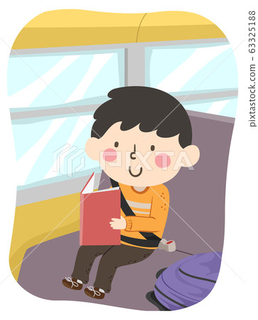 Kid Boy Read Book Bus Illustration - Stock Illustration [63325188] - PIXTA