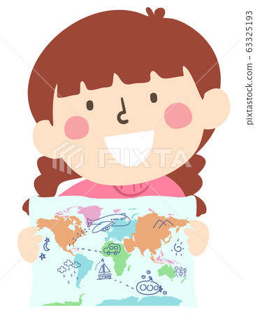 Kid Girl Hold Map Doodle Illustration - Stock Illustration [63325193 ...