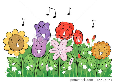 Mascot Flowers Sing Garden Illustration - Stock Illustration [63325265 ...