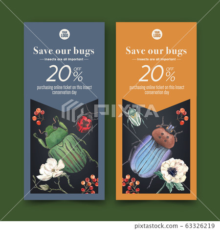 Insect and bird flyer design with flower, beetle, - Stock Illustration ...