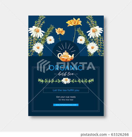 Herbal tea poster design with Chamomile, Rosemary, - Stock Illustration ...