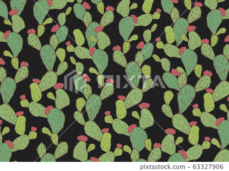 Retro cactus pattern background material hand... - Stock Illustration ...