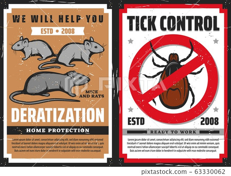 Rats and tick with warning sign. Pest control - Stock Illustration ...