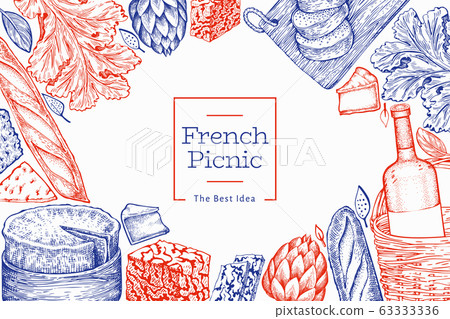 French food illustration design template. Hand - Stock Illustration ...
