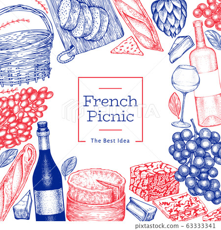 French food illustration design template. Hand - Stock Illustration ...
