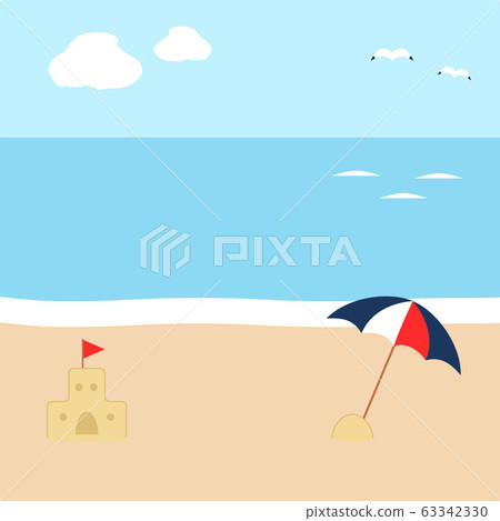 Sea illustration sandy beach - Stock Illustration [63342330] - PIXTA