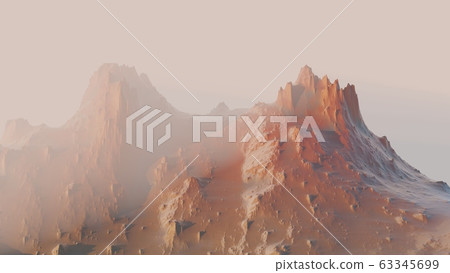 Landscape with red mountains covered by haze - Stock Illustration ...