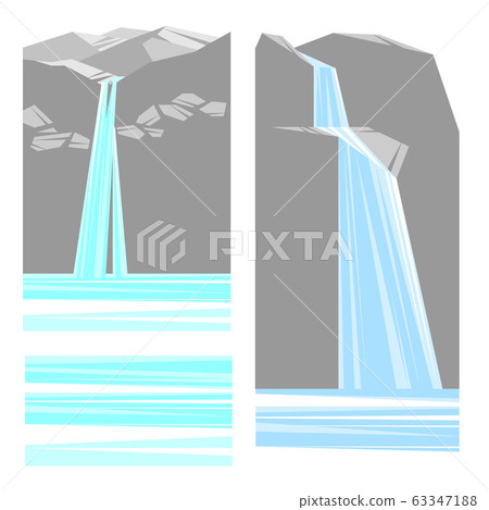 Collection of painted stones and waterfalls,... - Stock Illustration ...