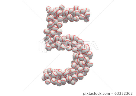 Number 5 from baseball balls, 3D rendering - Stock Illustration ...