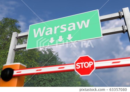 Barrier gate at Warsaw road sign, Poland.... - Stock Illustration ...