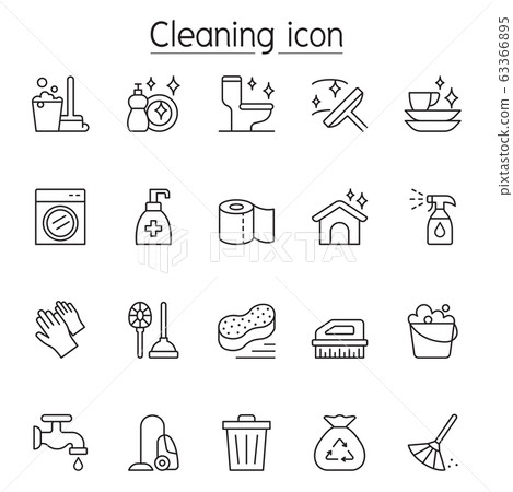 Cleaning icon set in thin line style - Stock Illustration [63366895 ...