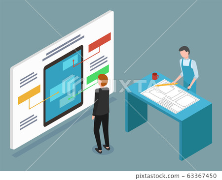 Man Look At Design of Mobile Application, Engineer - Stock Illustration ...