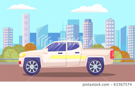 Cityscape with Modern Architecture and Van on Road - Stock Illustration ...