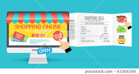 Online shopping concept with computer monitor... - Stock Illustration ...