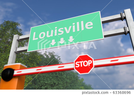 Barrier gate at Louisville road sign, United... - Stock Illustration ...