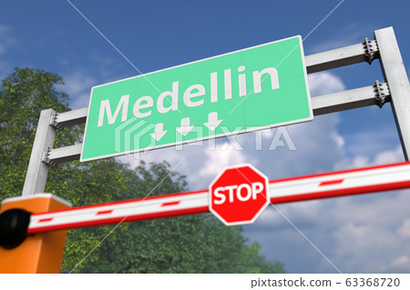 Road closure near Medellin, Colombia road sign.... - Stock Illustration ...
