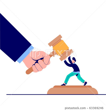 Cartoon tiny man trying stopped huge hand hit...-插圖素材 [63369246] - PIXTA圖庫