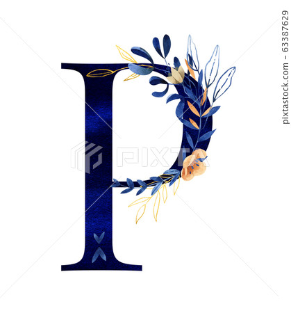 Watercolor letter p - hand painted floral... - Stock Illustration ...