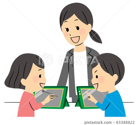Elementary school students using tablets in class - Stock Illustration ...