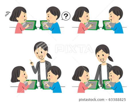 Elementary school students using tablets in class - Stock Illustration ...