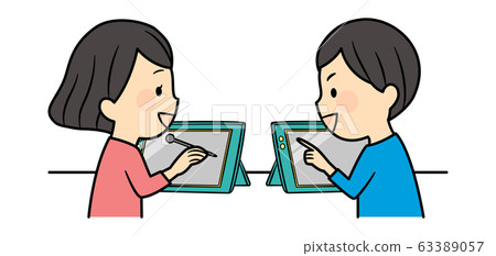 Elementary school students using tablets in class - Stock Illustration ...