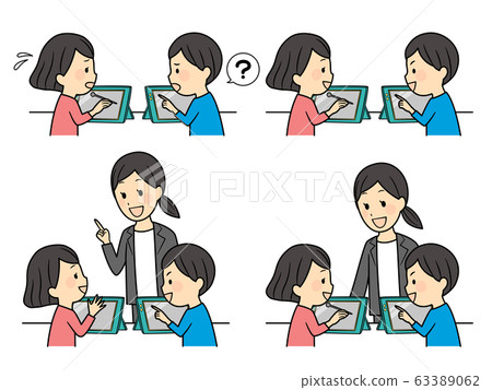 Elementary school students using tablets in class - Stock Illustration ...