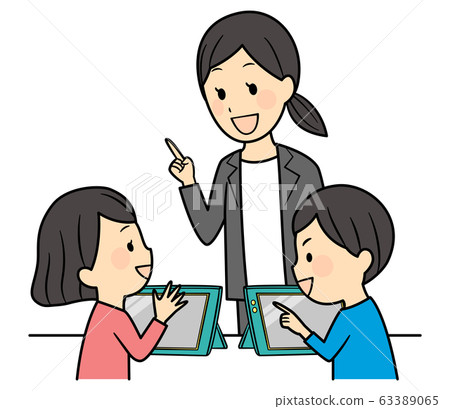 Elementary school students using tablets in class - Stock Illustration ...